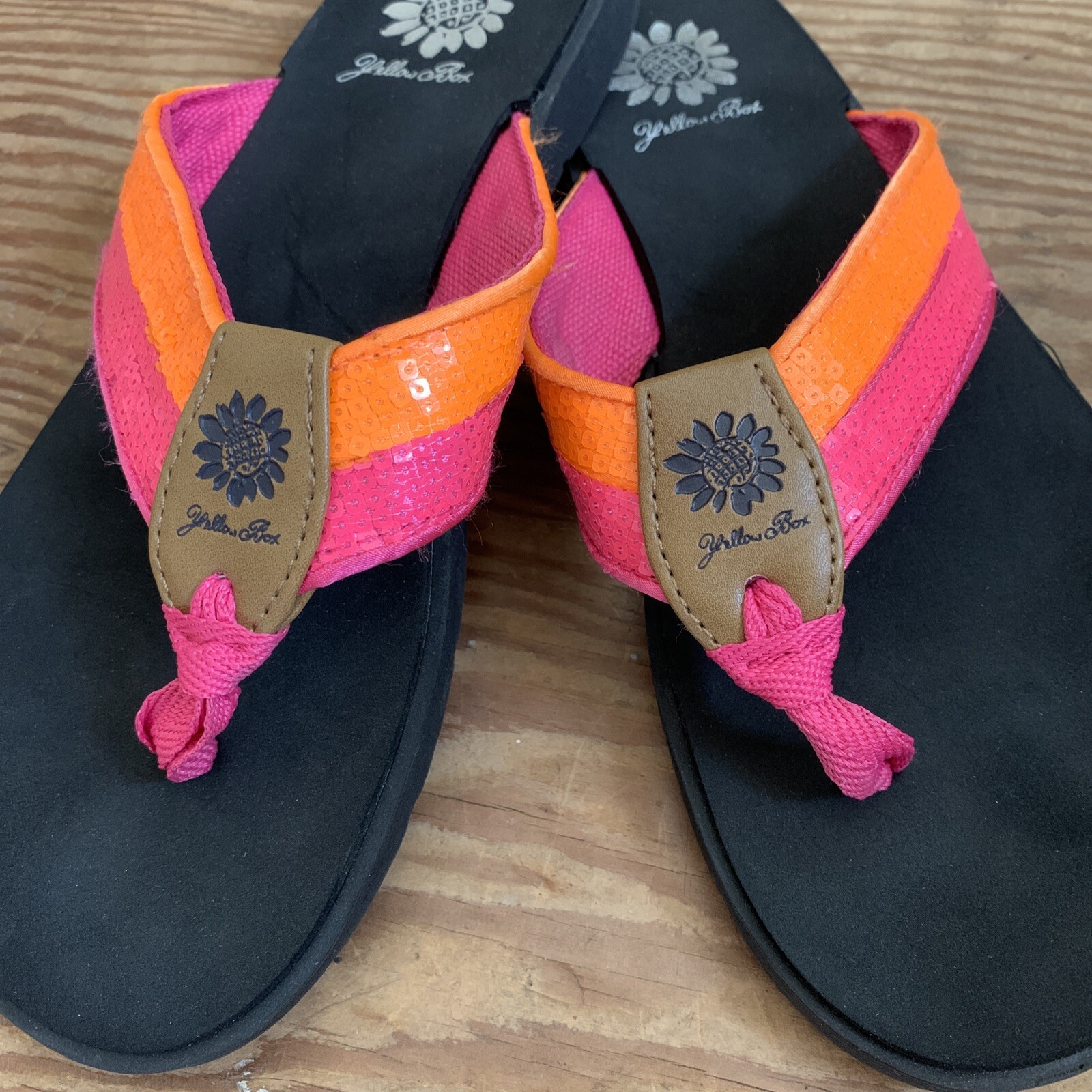 YELLOW BOX Black Pink Orange Sequin Thong Sandals Fli… - Gem