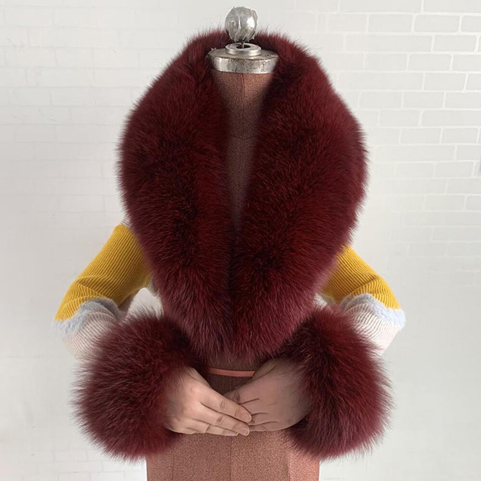 100% Real Fox Fur Scarf Winter Neck Warm Collar Women Scarves Fox Cuffs ...