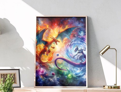 Pokemon Poster | Charizard & Mewtwo Watercolor Print | Anime Wall Art ...