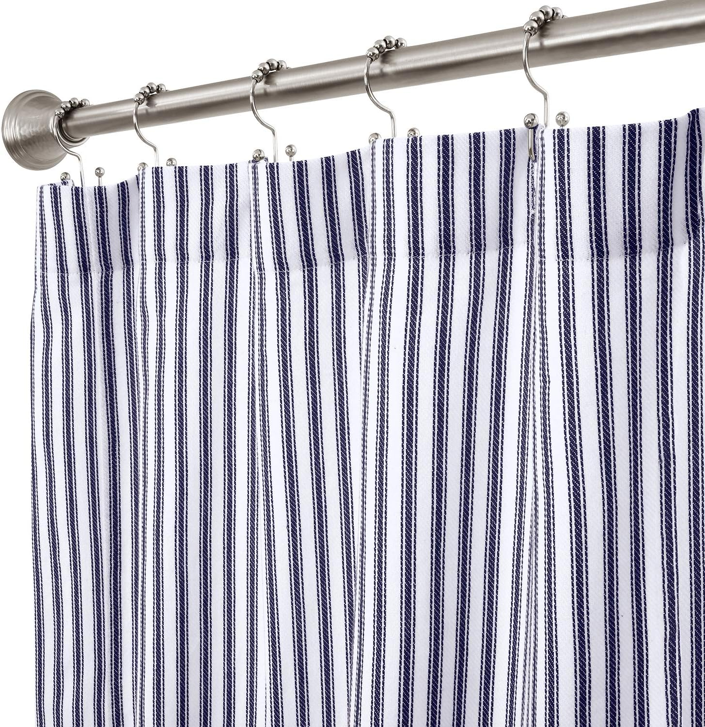 Navy Blue and White Ticking Stripe Woven Cotton Shower Curtain Extra ...