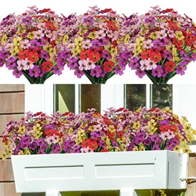 24 Bundles Artificial Flowers UV Resistant Outdoor Plants for Garden ...