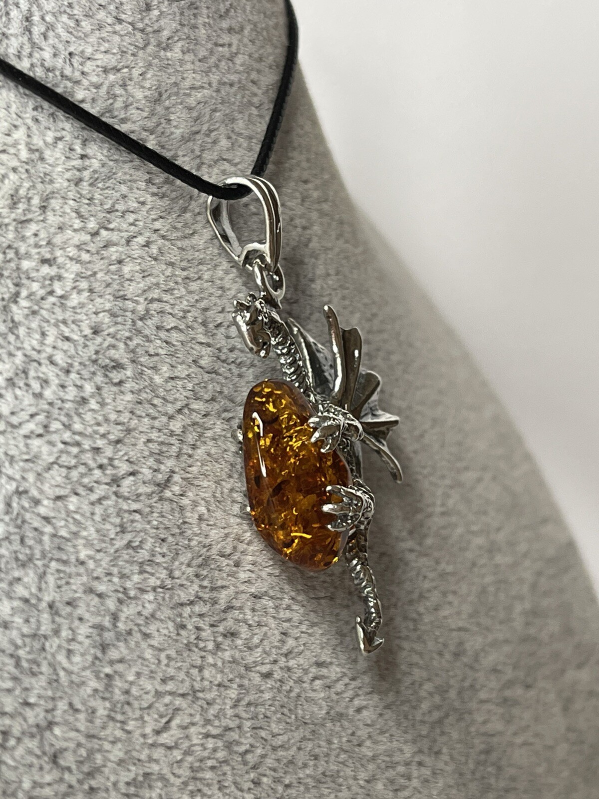 Natural AMBER Stone DRAGON PENDANT.AMBER Dragon PENDANT with Sterling ...