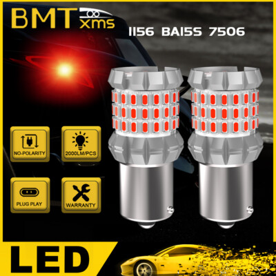 2X 1156 7506 P21W Red LED Brake Stop Tail Parking Lights Bulbs Canbus ...