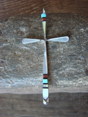 Zuni Indian Sterling Silver Multi Stone Inlay Cross Pendant - Noche | eBay