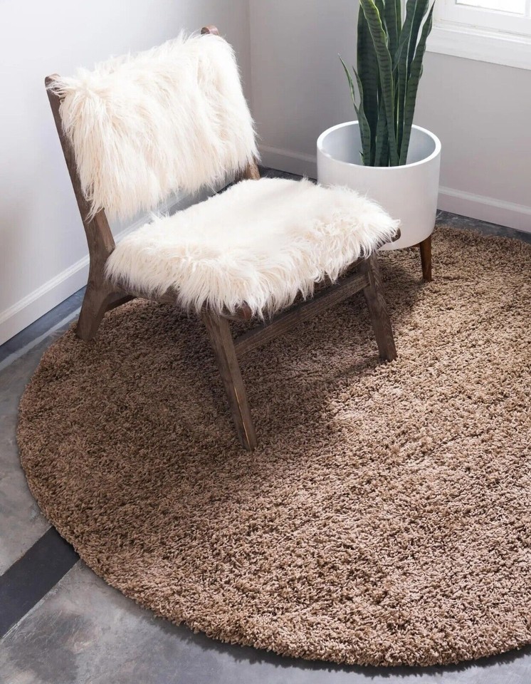 MODERN Circle Round Verona Shaggy Rugs Thick Pile Floor Round Mats Area ...