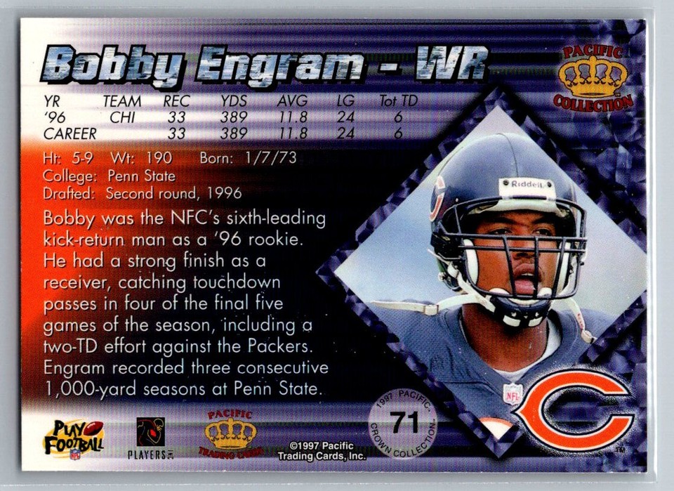1997 Pacific Collection #71 Bobby Engram Chicago Bears Football Card | eBay