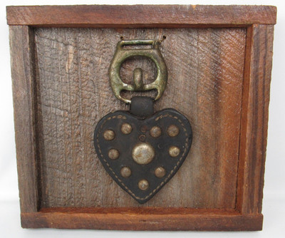 Hand Made Wood Plaque w Antique Leather Heart Design Brass Rivet Horse ...