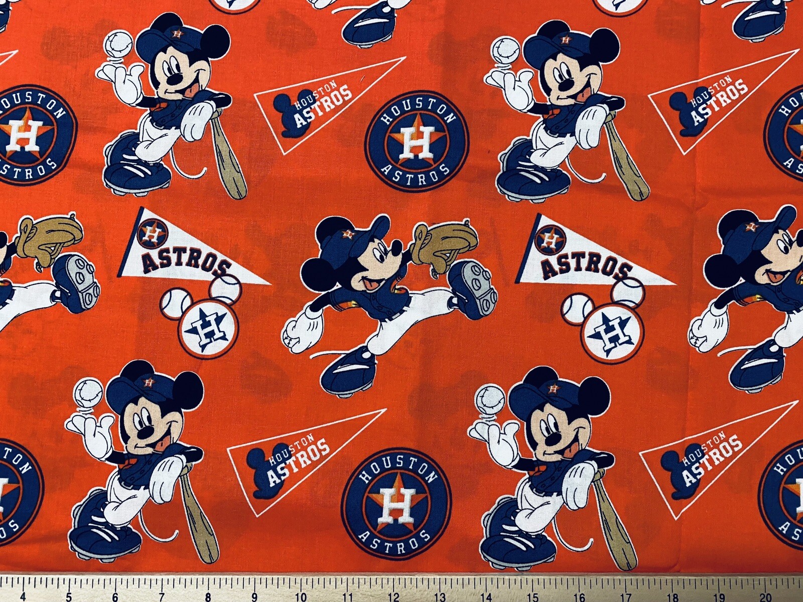 RARE MLB 2018 HOUSTON ASTROS MICKEY MOUSE, 1/4 yard (9”x 44”) 100% ...