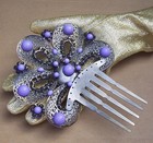 Hair comb peineta Spanish mantilla style mauve beads hair accessory | eBay