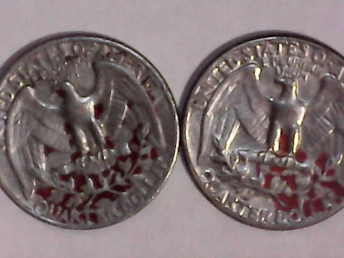 (2) 1964/1965 Red Painted Washington / Eagle Quarters - No Mint Marks ...