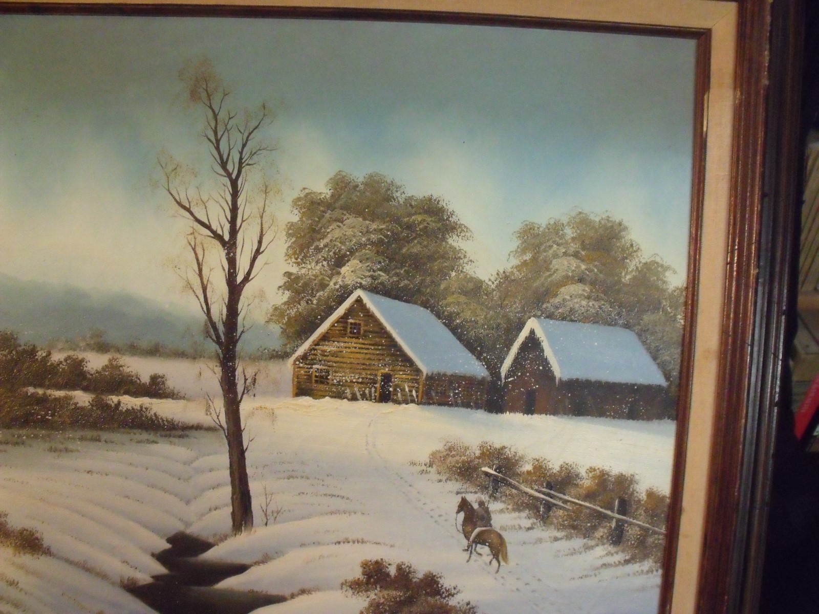 ANTIQUE W. CARSON SIGNED FRAMED 20" BY 24" COUNTRY WINTER OIL PAINTING ...