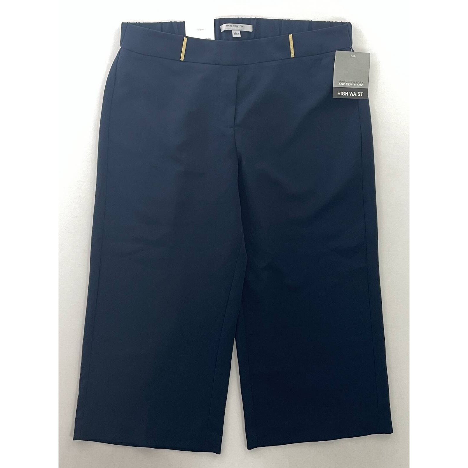 Andrew Marc Womens Cropped Pants Blue High Rise Elastic Waist Stretch L ...