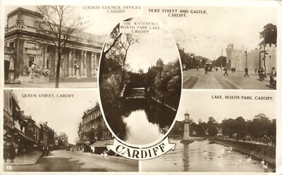Cardiff Wales Queen & Duke Sts Lake Roath Park 1930 Montage Real Photo Postcard | eBay