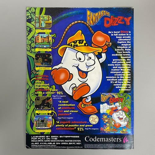 FANTASTIC DIZZY GAME SEGA MEGA DRIVE AMIGA PC NES 1993 VINTAGE RETRO ...