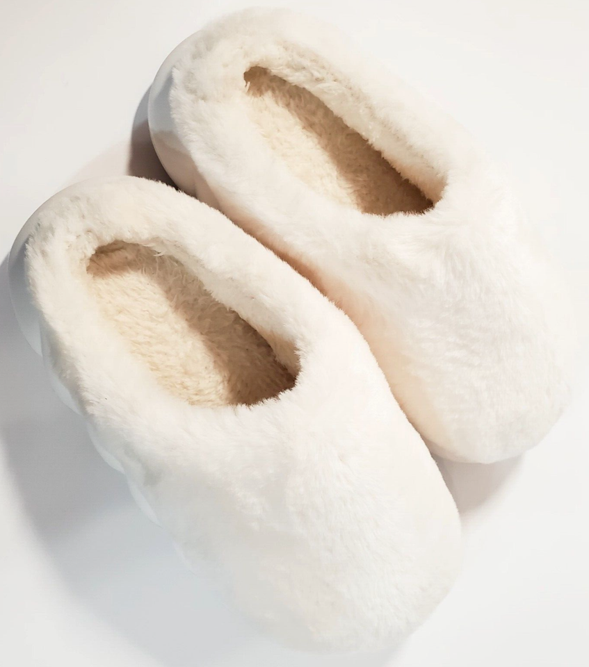 SLIPPERS, Faux Fur White Slippers, Indoor, Soft Size 7.5 | eBay