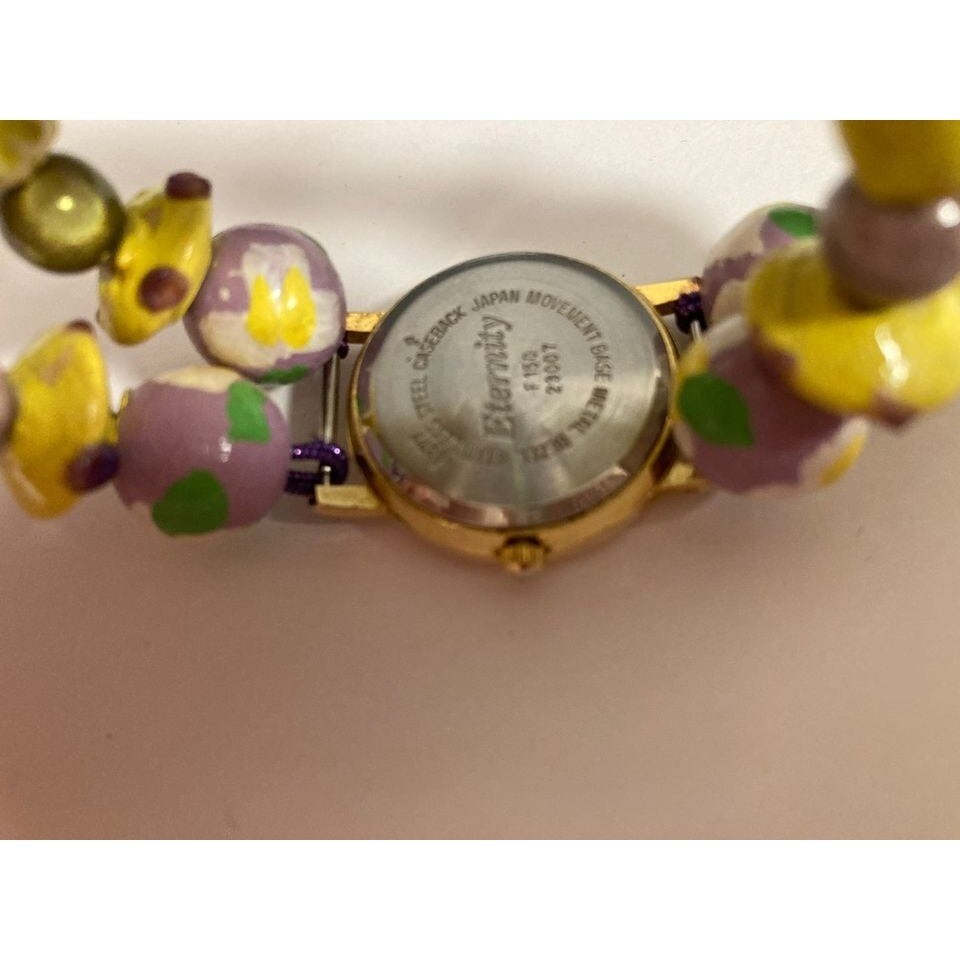 Eternity Purple Yellow Hand Painted Beaded Watch Gold Tone | eBay