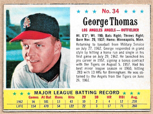 1963 POST CEREAL #34 GEORGE THOMAS ANGELS (VG) | eBay