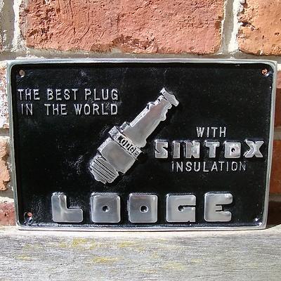 SINTOX LODGE SPARK PLUG Sign petrol oil garage sign black polished ...