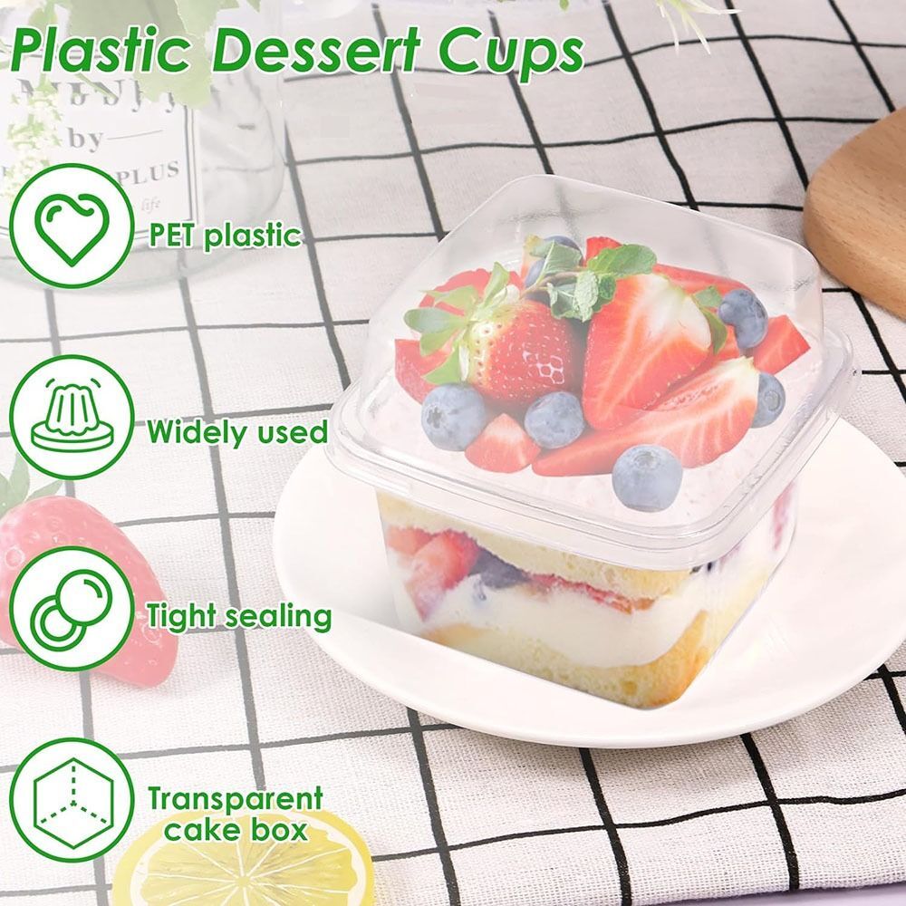 50Pcs Plastic Dessert Cups Square Cupcake Container Pastry Packaging ...