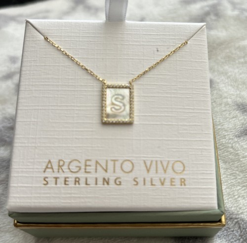 Argento Vivo .925 SS Gold Tone MOP & CZ Initial “S” Pendant Necklace ...