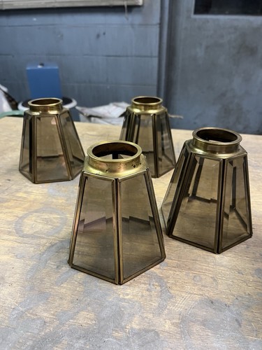 Ceiling Fan Replacement Shrouds Set Of Four NOS Brass And Beveled Glass ...