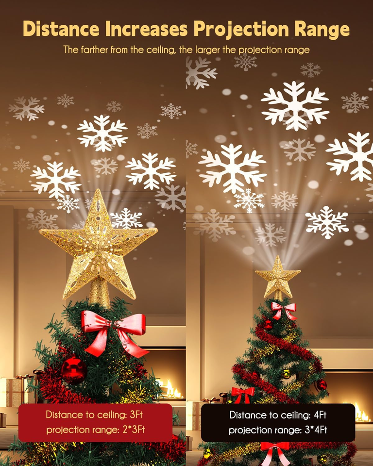 Christmas Star Tree Topper with Built-In Led Snowflake Projector Lights ...
