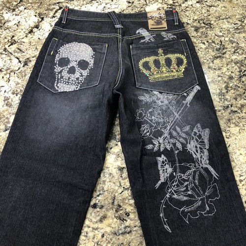 SZ 32X32 Ak:cess Akcess Mens Denim Jeans Y2K Crown Skull Studs Artwork ...