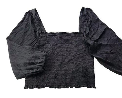 NEW - J. Crew XL Square Neck Black Blouse Stretch Smocking Bishop Poof ...