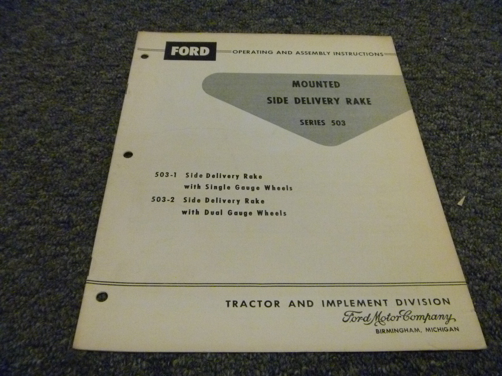 Ford 503 Mounted Side Delivery Rake 503-1 503-2 Assembly Operator ...