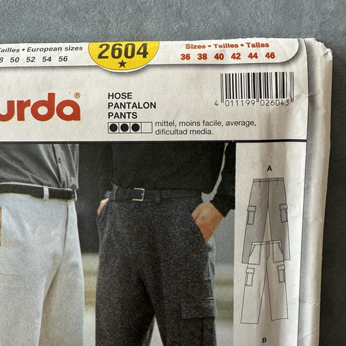 Burda 2604 Men's Flat Front Dress and Cargo Pants Sewing Pattern Sizes ...