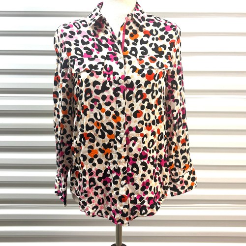 Chicos Blouse, Button Up, Animal Print, Pink White Black, Women’s Size ...