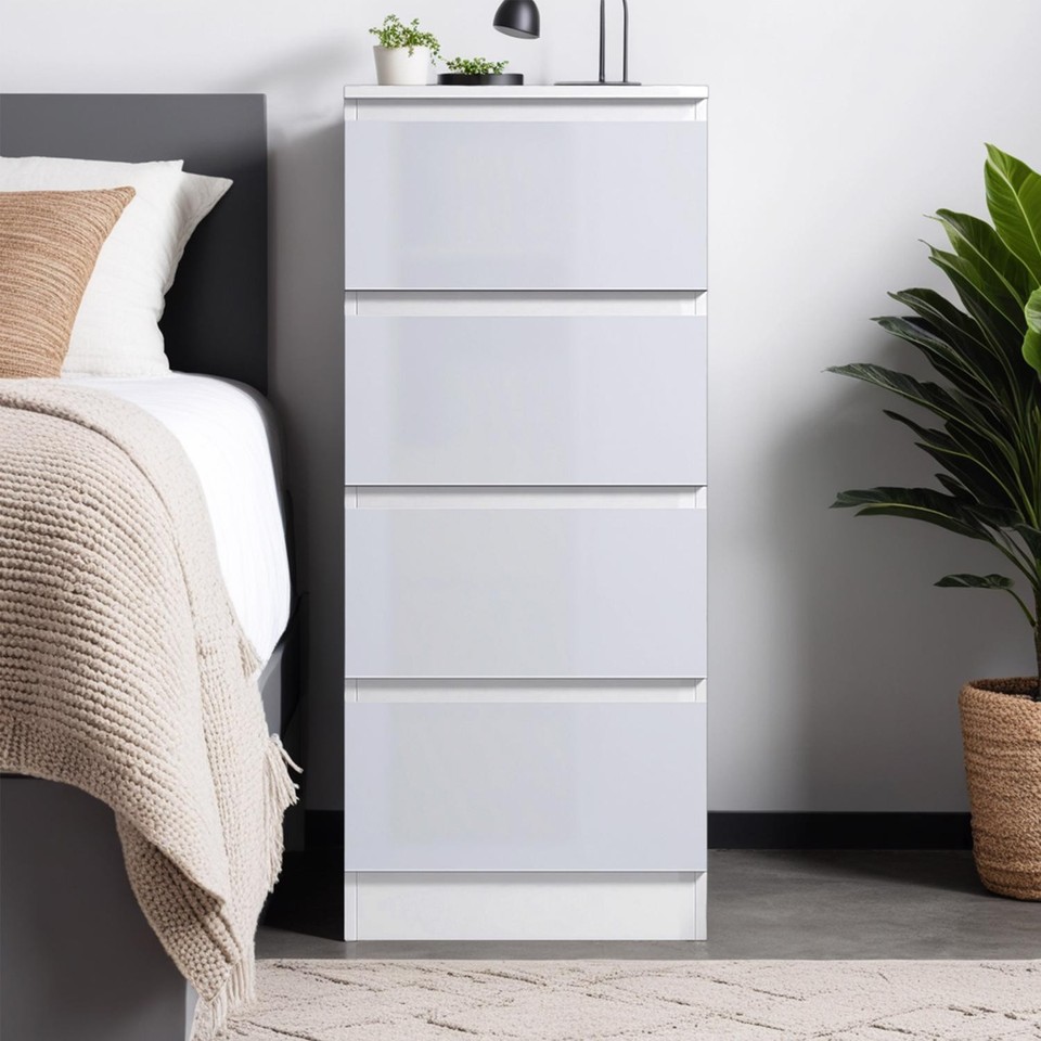 4 Drawer Chest of Drawers White Gloss Bedroom Furniture Scandinavian ...