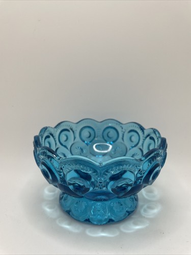 Turquoise Blue Glass Footed Compote/ Candy Dish Moon And Stars Pattern ...