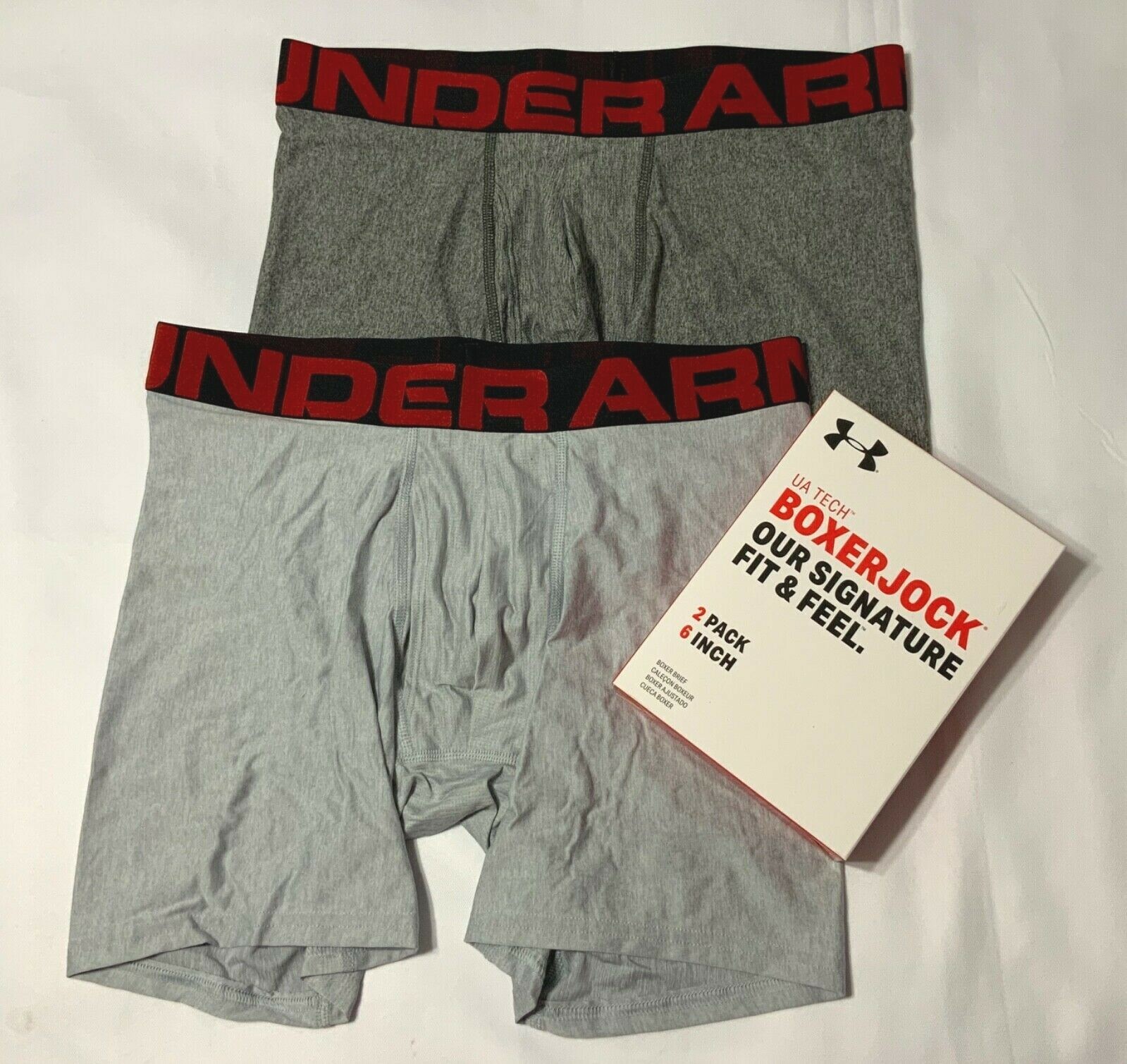 Under Armour 2 pack Men's UA Tech Boxer Jock 6" Inseam Gray S M L XL ...