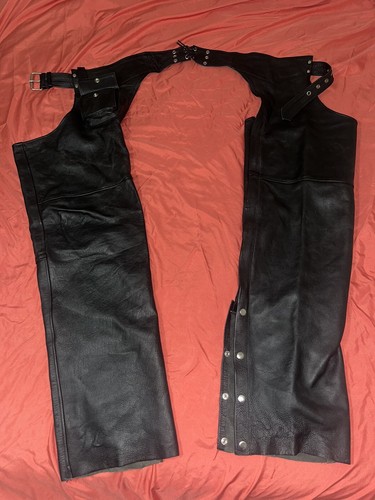 VANCE LEATHER Men’s Black Leather Deep Pocket MOTORCYCLE BIKER Chaps Size Large | eBay