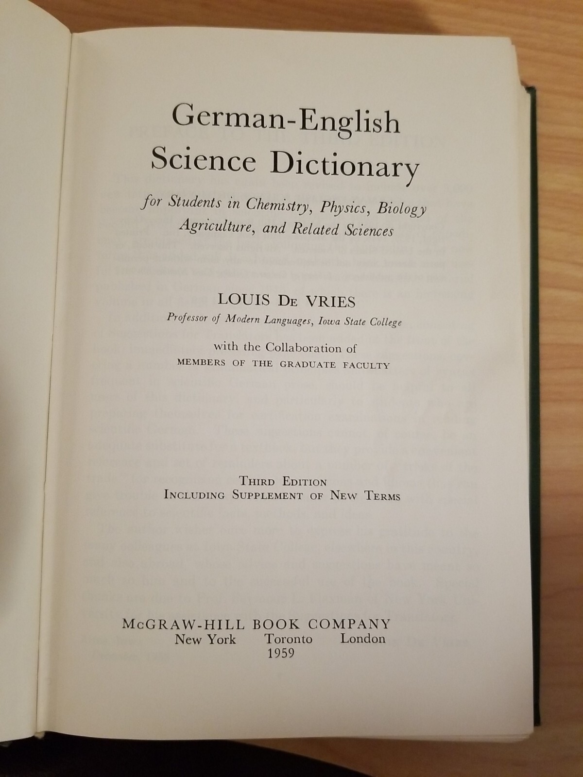 German-English Science Dictionary 3rd Edition 1959 by Louis de Vries ...