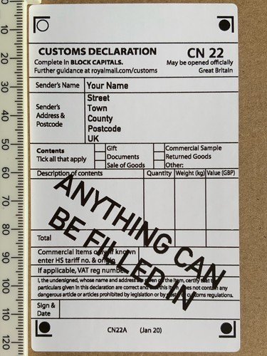 Pre Filled CN22 Customs Forms - 3x5”, 4”x4” or 4x6” - various ...