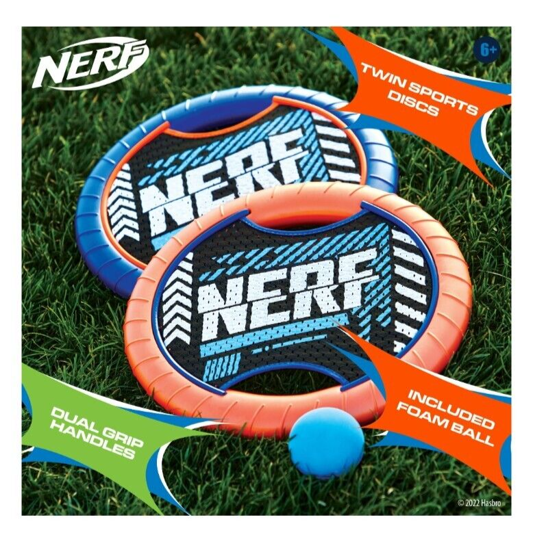NERF Trampoline Paddle Ball & Flying Disc Set Inside-Outside Orange ...