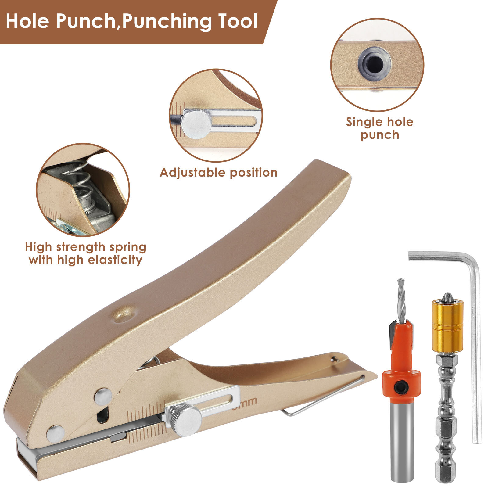 Single Hole Punch 8mm Adjustable Hole Puncher Portable Hole Edge ...