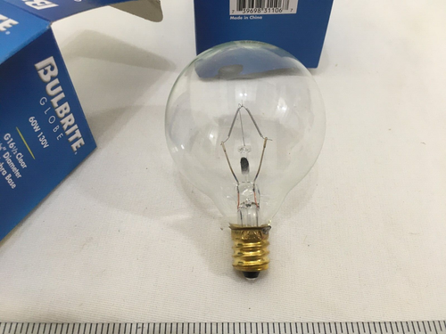 (2) NEW Bulbrite 60W G16½ Clear Globe Bulb 130V 60G16CL3 Candelabra E12 ...