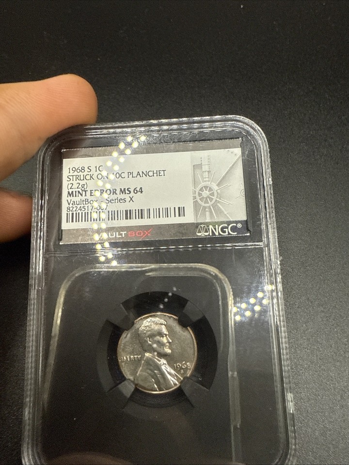 ERROR 1968-S Lincoln Memorial Cent PCGS MS 64 ~ Struck on a 10c ...