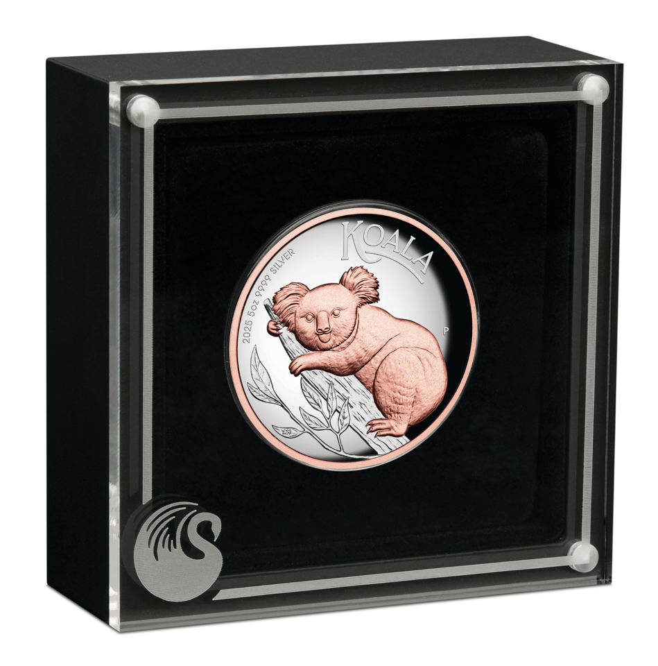 2025 5oz 9999 Silver Gilt by Pink Gold Koala High Relief PROOF $8 Coin ...