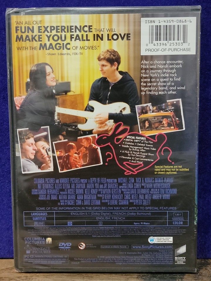 NEW Nick & Norah's Infinite Playlist DVD Romantic Comedy Drama Michael ...