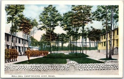 Roll Call Camp Devens Ayer Mass WWI Soldiers Barracks Vintage Postcard ...