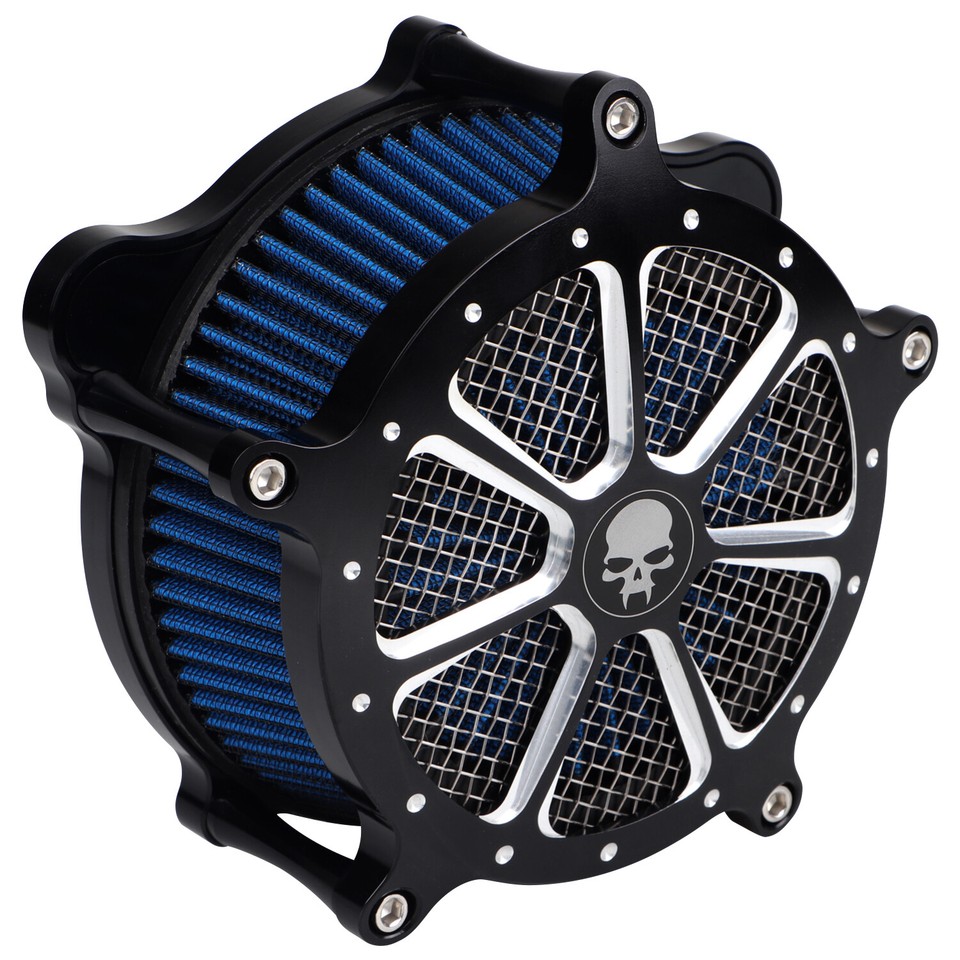 Skull Air Cleaner Blue Intake Filter For Harley M8 Touring Electra Tri ...