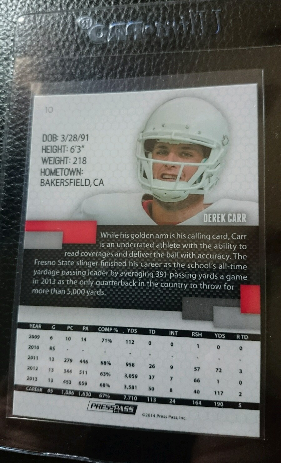 2014 PRESS PASS #10 DEREK CARR ROOKIE CARD RC OAKLAND RAIDERS MINT | eBay