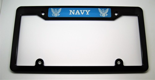 U.S. NAVY, Billet Aluminum License Plate Frame, Black, BLUE BADGE, TOP ...