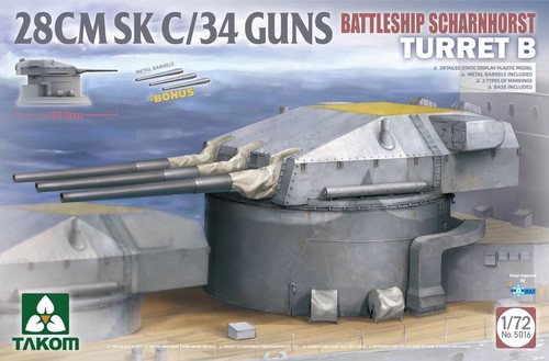 Takom 5016 1/72 28CM SK C/34 Guns Battleship Scharnhorst Turret B model ...