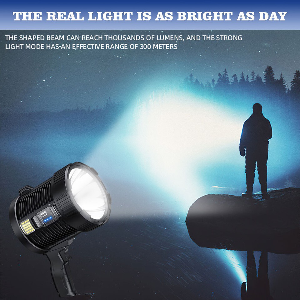 Super Bright Rechargeable Spotlight 300000 High Lumens LED Handheld ...