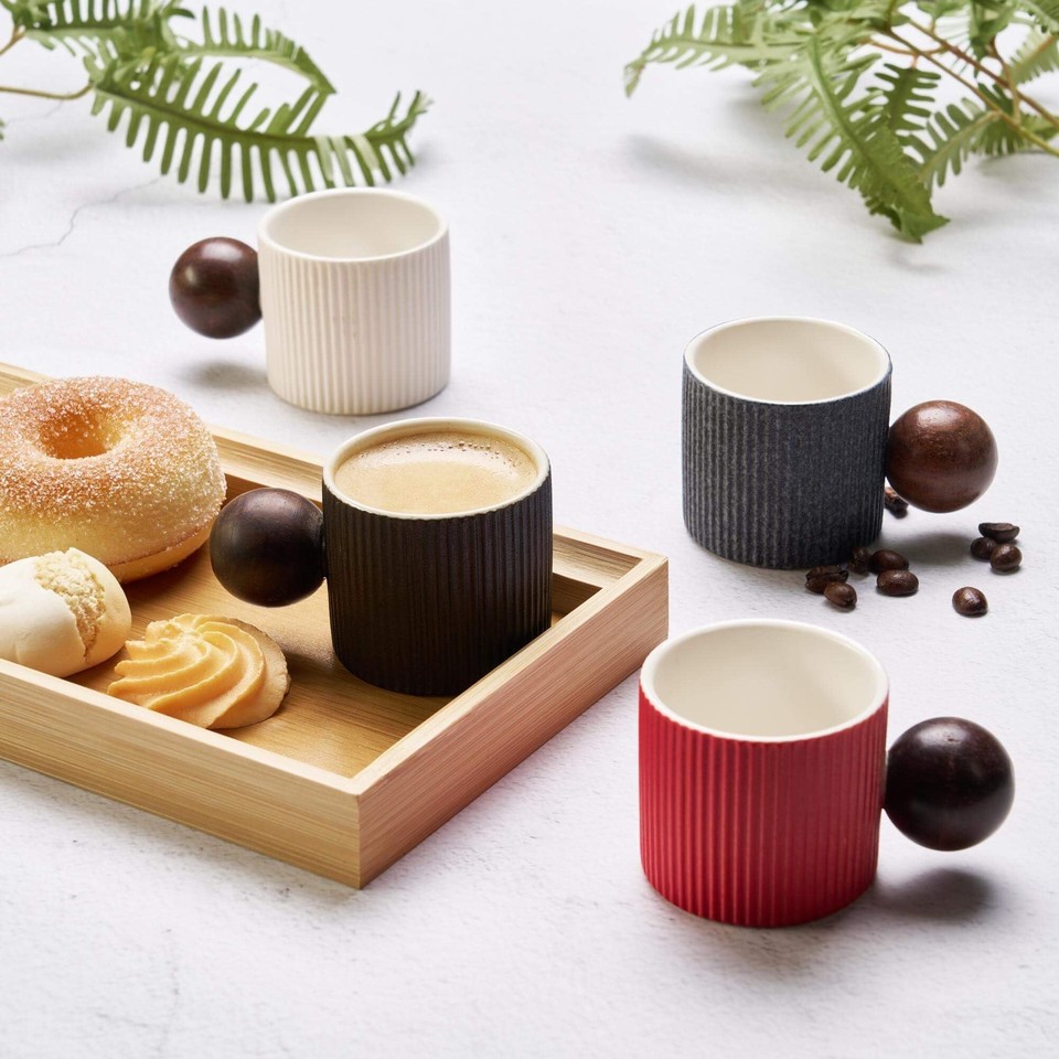 Mini Espresso Cups Ceramic Demitasse with Wooden Handle 2pcs Black ...